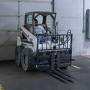 Titan Attachments Standard Series Adjustable Hydraulic Sliding Skid Steer Pallet Fork Frame, 4,000 LB Capacity, Adjusts 8in to 40in Hydraulically, Side Steps for Easy Entry, Quick Tach Mounting System