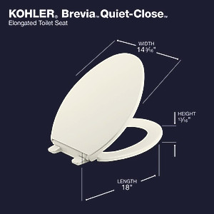 Kohler K-20110-96 Brevia Elongated Toilet Seat with Grip-Tight Bumpers, Quiet-Close Seat, Quick-Attach Hardware, Biscuit