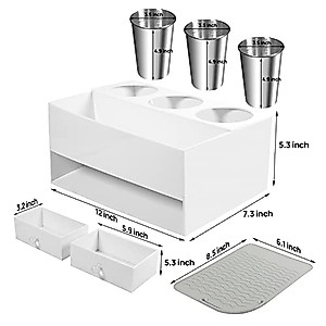 Keep-IT-Sleek Hair Tool Organizer with 2 Drawers & a Silicone Mat, White Acrylic Blow Dryer Holder for Bathroom, Countertop, & Vanity with 3 Heatproof Steel Cups