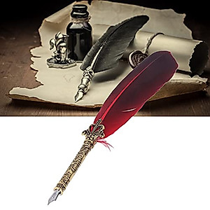 Pssopp Retro Style Quill Pen Set,Antique Calligraphy Dip Pen with Black Ink High Smoothness Elegant Colors European Retro Style Feather Pen Friends Teachers Red