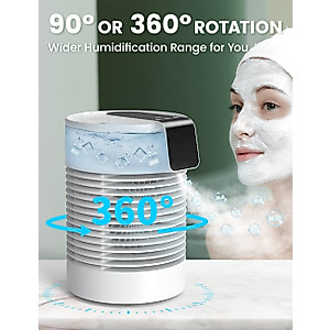 Mini Portable Air Conditioner, 9" Personal Air Cooler & Humidifier, 360° Rotation & 3 Speeds, USB Rechargeable Portable Air Cooler , 4000mAh Battery Operated, Evaporative Air Cooler for Room/Travel