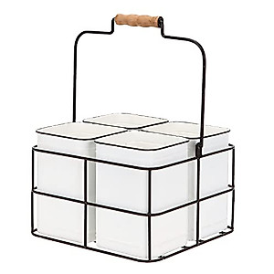 NIKKY HOME Farmhouse Utensil Caddy,Rustic Flatware Caddy with 4 Compartments,Caddy Organizer with Handle for Countertop,Cutlery Caddy Utensil Holder Caddy for Kitchen, Outdoors, Picnics, Parties