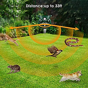 Ultrasonic Cat Deterrent, Outdoor 5 Modes Solar Powered Deterrent Device with Motion Sensor and Flashing Light, IP44 Waterproof Device for Garden, Farm, Yard, Dogs, Cats, Birds and More
