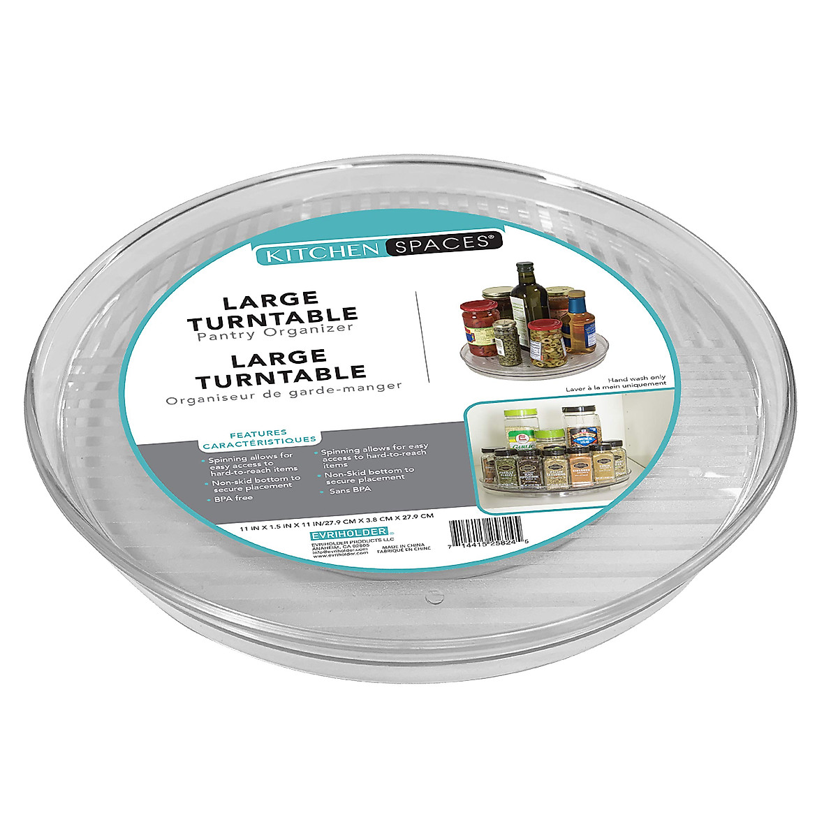 Kitchen Spaces Large Lazy Susan Turntable, Kitchen Organizer, Trendy Home Décor, Easy Reach Cabinet Organization, Clear (1463A6-AMZ)