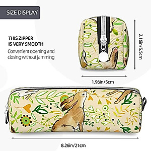 allgobee Pu Leather Pencil Bag Pen Case Cute-Bunny-Rabbit-Watercolor Students Stationery Pouch Pencil Holder Desk Organizer