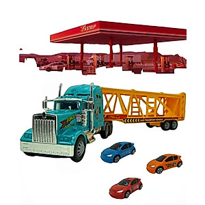 Big Daddy Heavy Duty Tractor Trailer Race Car Carrier Toy Truck with 3 Cars Bundle
