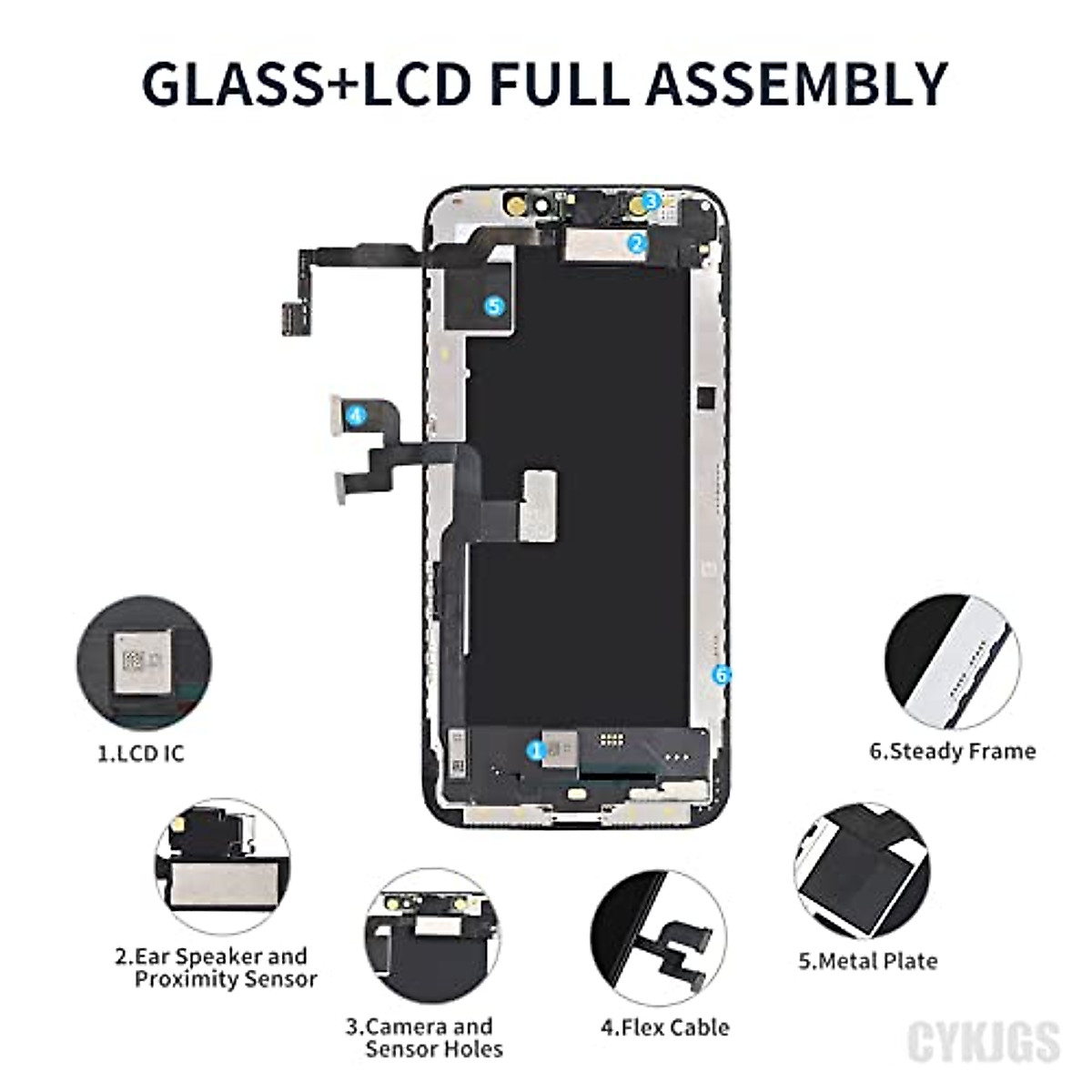 for iPhone XS Screen Replacement 5.8” With Ear Speaker and Proximity Sensor, 3D Touch LCD Display Digitizer Full Assembly with Front Earpiece Fix Tools Glass, Repair Kit for A1920, A2097, A2098, A2100