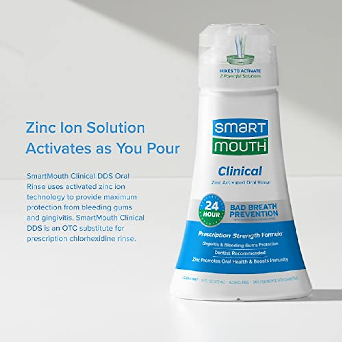 SmartMouth Clinical DDS Activated Mouthwash, Bad Breath and Bleeding Gums Support, 16 Fl Oz, 3 Pack