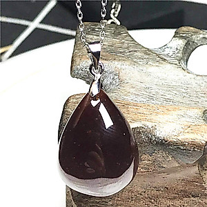 DUOVEKT Garnet Pendant Necklace,Natural Raw Red Garnet Jewelry for Women Lady Man Crystal 22x17x8mm Beads Water Drop Gemstone AAAAA