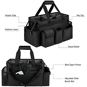 Cleaning Caddy Bag,Large Cleaning Supplies Organizer with Handle for Housekeepers, Black