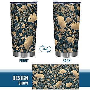 QWEUIOP 20oz Insulated Travel Coffee Mug Golden Ginkgo And Palm Stainless Steel Tumbler with Lid Double Wall Vacuum Coffee Cup For Hot and Cold Drinks14562