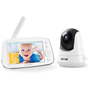 PARIS RHÔNE Video Baby Monitor, 5" 720P HD Baby Monitor with Camera and Audio, No WiFi, 2 Way Audio, VOX Mode, Infrared Night Vision, Feeding Reminder, Wide-Angle View Temperature Sensor Lullabies