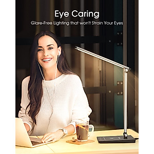 FOCASEY LED Desk Lamp with Wireless Charger,USB Charging Port,Eye-Caring Desk Lamps for Home Office,Touch Control Table Lamp with 25 Lighting Modes,Desk Light for Study,Reading,Office,Black