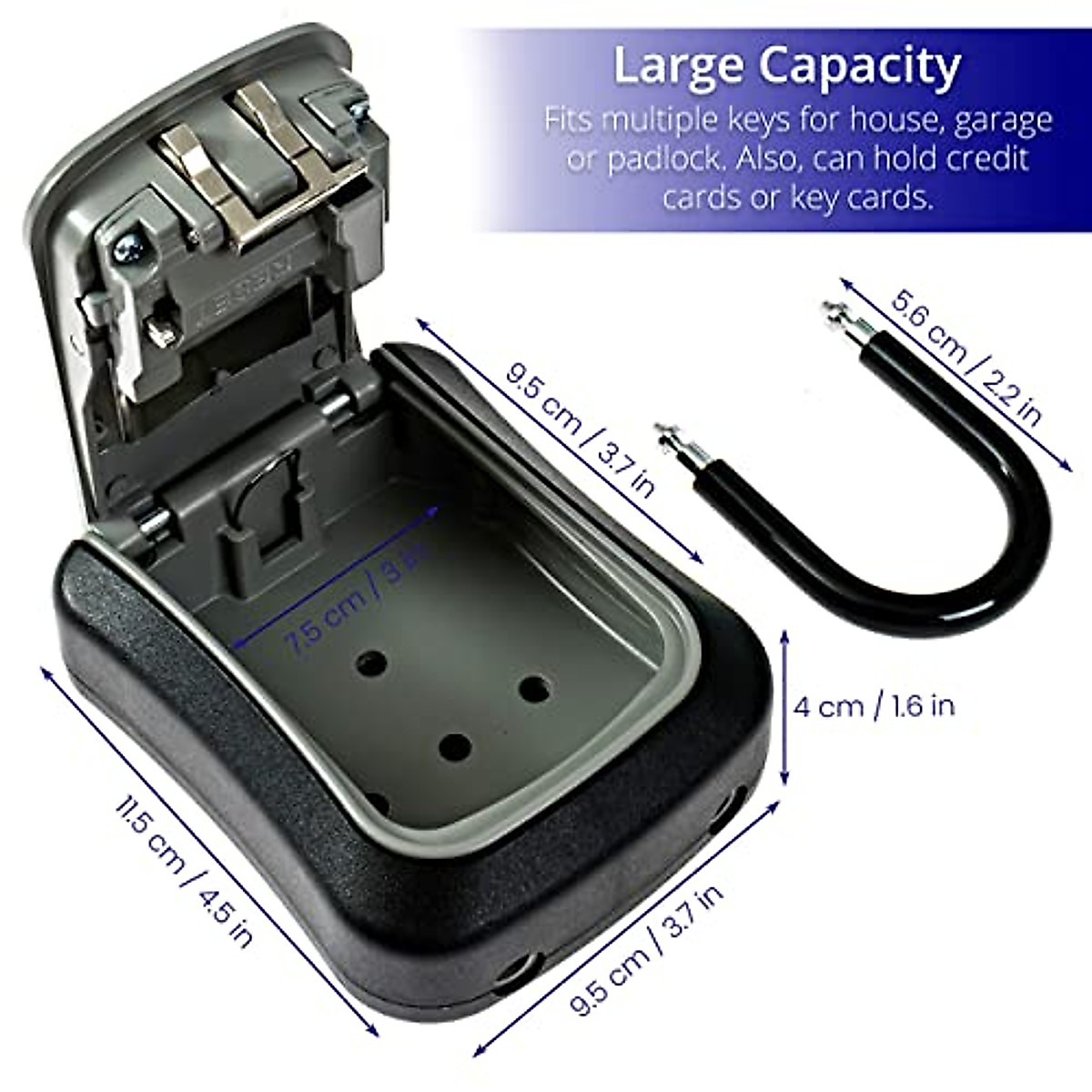 Key Lock Box for Outside - Rudy Run Portable Combination Lockbox for House Keys - Key Hiders to Hide a Key Outside - Waterproof Key Safe Storage Lock Box (With Shackle)