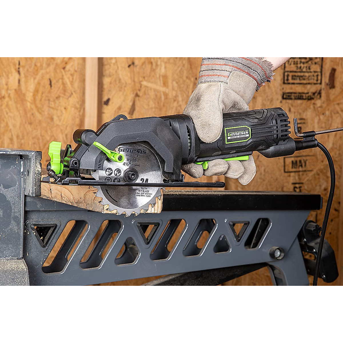 Genesis GCS445SE 4.0 Amp 4-1/2" Compact Circular Saw with 24T Carbide-Tipped Blade, Rip Guide, Vacuum Adapter, and Blade Wrench