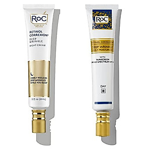 RoC Retinol Correxion Deep Wrinkle Facial Moisturizer Skin Care Bundle: Retinol Correxion Deep Wrinkle Night Cream + Deep Wrinkle Day Cream with SPF 30