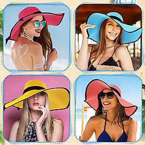 Mepase 12 Pcs Women Wide Brim Straw Sun Hats Summer Beach Hat Big Floppy Foldable Roll up Travel Hat UPF 50+(Bright Color, Cute Style) Multi Colors