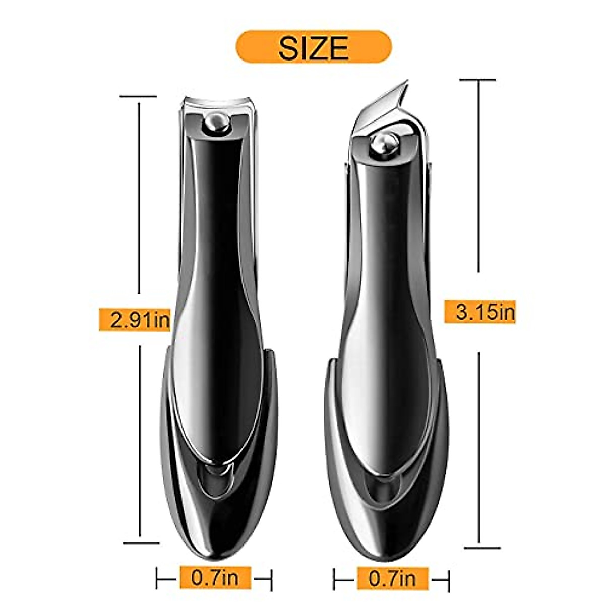 Splash-proof nail clippers and Toenail Clippers Set,Sharp Sturdy Fingernail, detachable, washable, suitable for the elderly, adults, Set of 2 of nail clippers (Black)