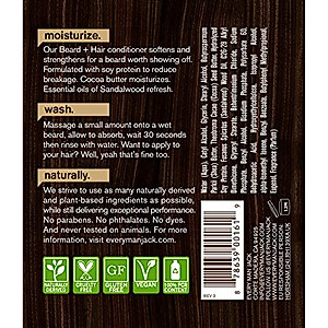 Every Man Jack Beard + Hair Conditioner - Sandalwood | 6.7-ounce - 1 Bottle | Naturally Derived, Parabens-free, Pthalate-free, Dye-free, and Certified Cruelty Free