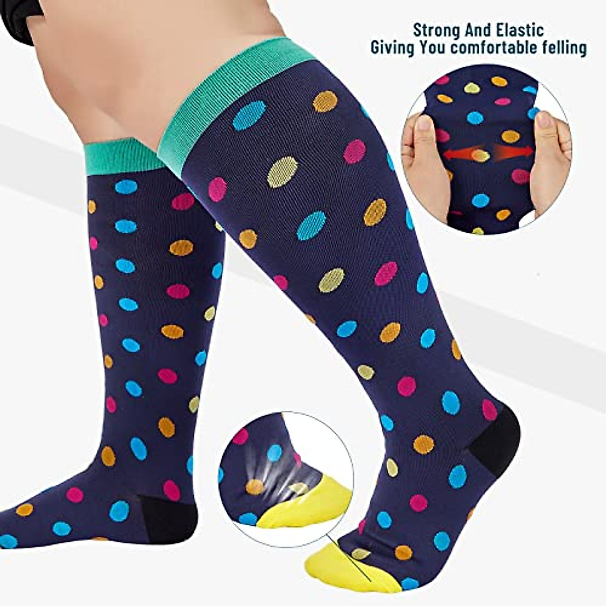 American Trends Plus Size Compression Socks for Women Circulation-Best Support for Sport Running Cycling Athletic 1 Pair Polka-Dot 4XL