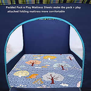 Padded Pack n Play Sheets Breathable Thick Pack and Play Mattress Protector, Quilted 38x26” Playard Sheet Fitted for Graco, Portable Mini Cribs and Foldable Mattress Pad, Soft Playpen Mattresses Cover