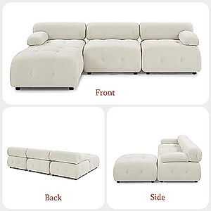 Tmsan Modular Sectional Sofa, 93" Velvet Sectional Couches for Living Room, Modern L-Shaped Sofa Deep Seat Cloud Couch DIY Combination Reversible Chaise for Bedroom Apartment Office (Beige Velvet)