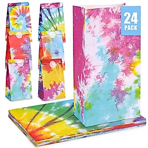 TOXOY 24PCS Tie Dye Treat Bags, Camouflage Party Favor Bags Gift Bags Goodie Bags for Kids Birthday Party Retro Party Decorations