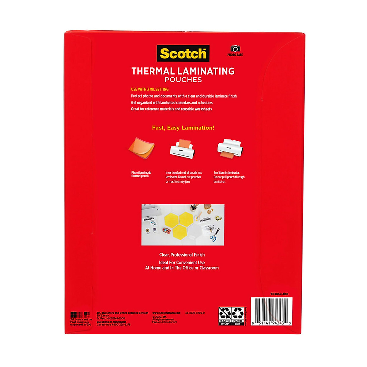 Scotch Thermal Laminating Pouches, 100 Pack Laminating Sheets, 3 Mil, 8.9 x 11.4 Inches, Education Supplies & Craft Supplies, For Use With Thermal Laminators, Letter Size Sheets (TP3854-100)