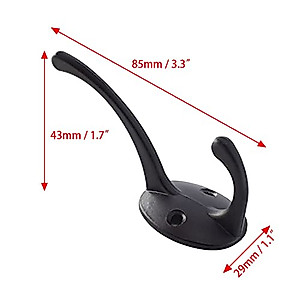 Aifeier ET 2 Pack Black Retro Double Hook Wall Mounted with 4 Screws for Coat, Bag, Cap, Hat, Towels, Keys, Scarf, etc.