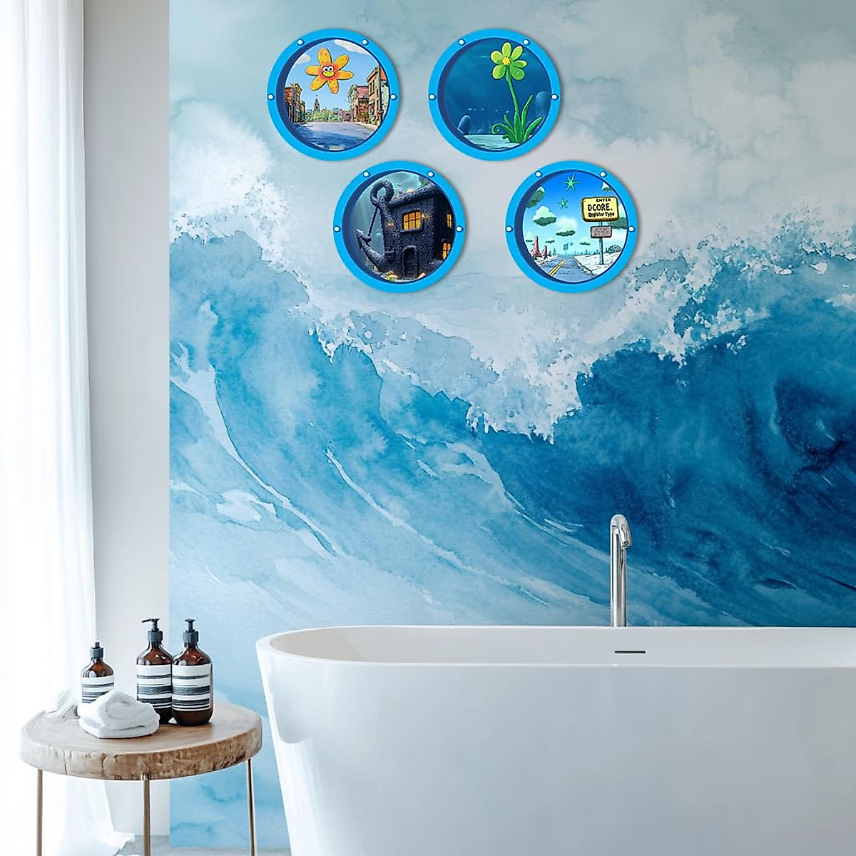 HK Studio Funny Ocean Porthole Cool Room Decor - Room Decor Y2K for Dorm, Teen Bedroom 12" Pack 4