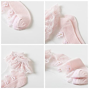 Hopply 5Pairs of Ruffle Pageant Frilly Socks for Toddler Girls Baby White Lace Ankle Dress Socks Summer Mesh Women Sock