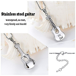 Yinplsmemory Jewelry Carved Guitar Cremation Pendant Ashes Holder Memorial Urn Necklace Keepsake (Dad)