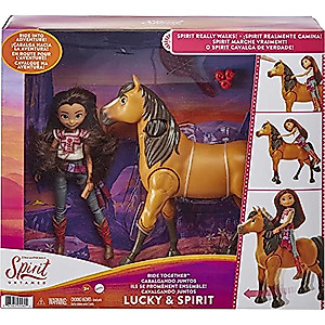 Mattel Spirit Untamed Lucky Doll & Spirit Horse Figure, Ride Together Playset & 2 Accessories, Doll "Jumps" & "Rides" on Walking Horse