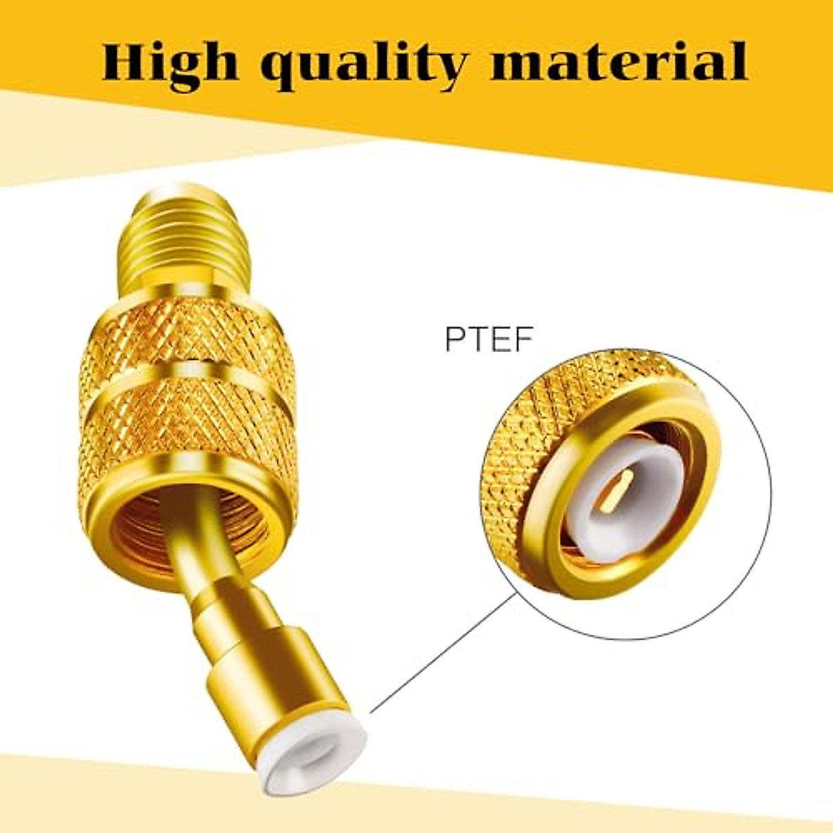 Hawyet 1 PC Car Mini Split System AC HVAC Refrigeration Service R410 Brass Converter, 5/16" SAE Female Quick Couplers to 1/4" SAE Male Flare Adapter with Thimble, Universal for Most Cars (Gold)