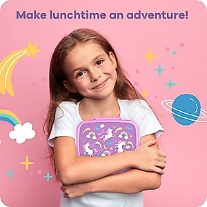 RUVALINO Bento Lunch Box for Kids, 5-Compartment Bento-Style Kids Lunch Box with Utensils, Leak-Proof, Dishwasher Safe, Pre-School Kid Daycare Lunches Snack Container for Ages 5 and up, Unicorn