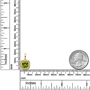 Gem Stone King 10K Yellow Gold 8MM Cushion Gemstone Birthstone and White Diamond Accent Necklace | Gold Pendant Necklace For Women