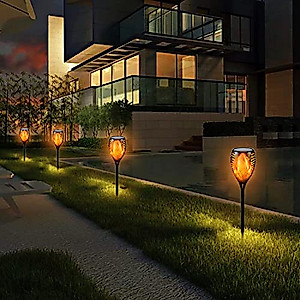 QINOL 4-Pack Solar Lights Outdoor (Higher & Larger Size) Solar Torches with Flickering Flame Waterproof Landscape Solar Torch Lights for Pathway Garden Yard- Dusk to Dawn Auto On/Off