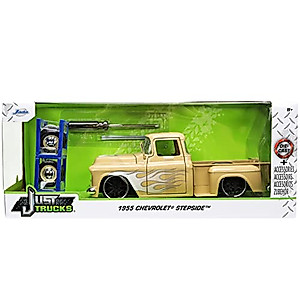 Jada Toys Just Trucks 1:24 1955 Chevy Stepside Pickup Die-cast Car Tan with Tire Rack, Toys for Kids and Adults (26144)