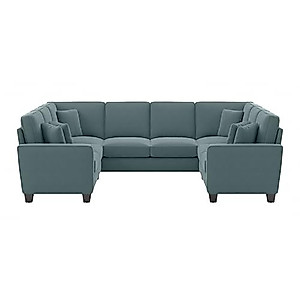 Bush Furniture Stockton U Shaped Sectional Couch, 113W, Turkish Blue Herringbone