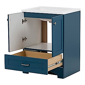 Spring Mill Cabinets Emlyn 24 Inch Bathroom Vanity with White Single Sink Top, 2-Door Cabinet, 1 Drawer, 24.5" W x 18.75" D x 32.89" H, Admiral Blue