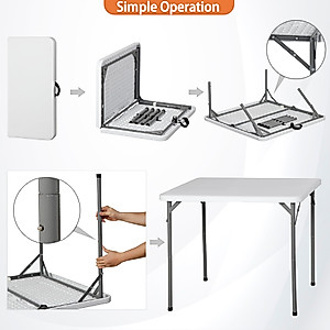 SUPER DEAL 3 Foot Square Folding Card Table, Indoor Outdoor Portable Plastic Heavy Duty Fold-in-Half Kitchen or Camping Picnic Party Table with Carrying Handle, White