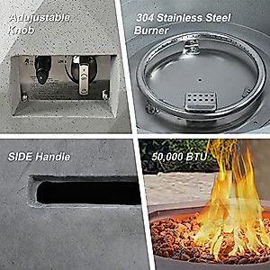 Kante 25" Concrete Propane Fire Pit Table with Assemble Tank Cover, 50,000 BTU Geometric Tray Style Lid for Outside Patio Garden,Comes Tabletop Pit, Lava Rock Light Gray (A-GF002-81904-SW01)