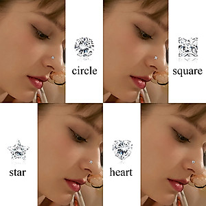 Sllaiss 8Pcs 20G Sterling Silver Nose Rings Studs for Women Assorted Shapes CZ Nose Studs Set Nose Piercing Jewelry