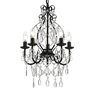 riomasee Mini Crystal Chandelier 5 Lights Bronze Chandelier with K9 Crystal Raindrop Iron Ceiling Light Fixtures for Bedroom,Dining,Living Room