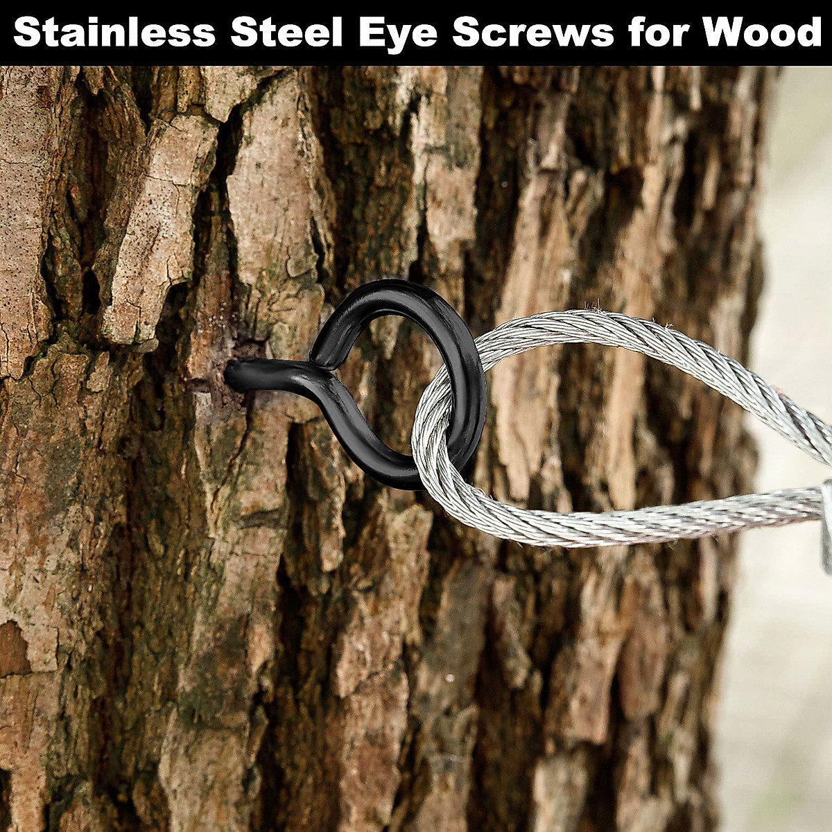 YGAOHF Eye Hooks Screw, 10 PCS 2.5 Inches Stainless Steel Eye Screws, Self Tapping Eyelet Screw Eye Bolts for Wood, Securing Cables Wires, Indoor & Outdoor Use, Black