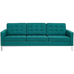Modway Loft Upholstered Fabric Mid-Century Modern Sofa In Teal
