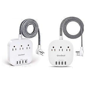 Cruise Power Strip 3 Outlets 4 USB Ports, Flat Plug, 5 Ft Extension Cord Non Surge Portector