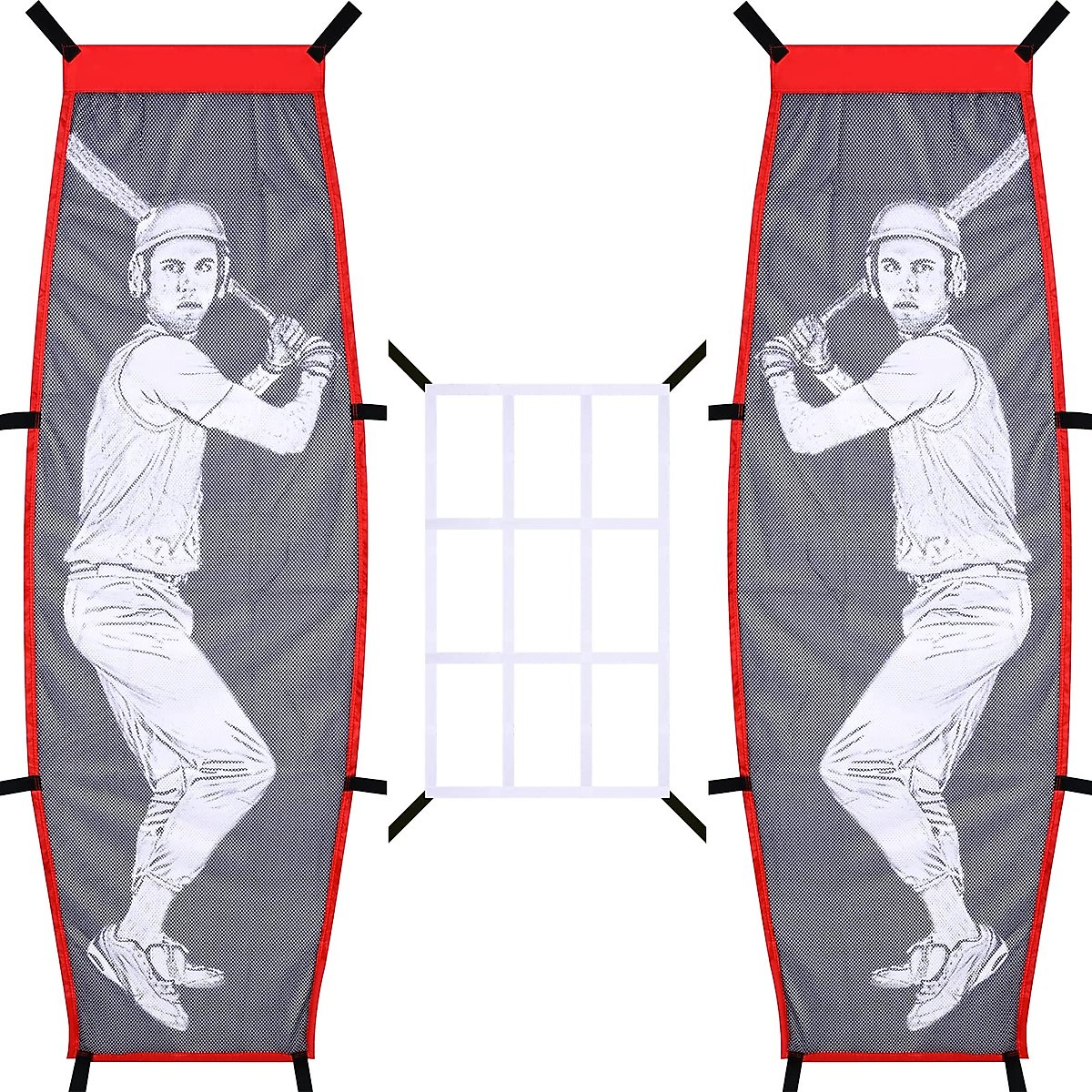 VAIPI Baseball Pitching Net Softball Pitching Trainer with 2 Dummy Batter Batting Net and Pitching Zone Hitting Aid Training Equipment for Practice Improved Hitting and Pitching Accuracy Training