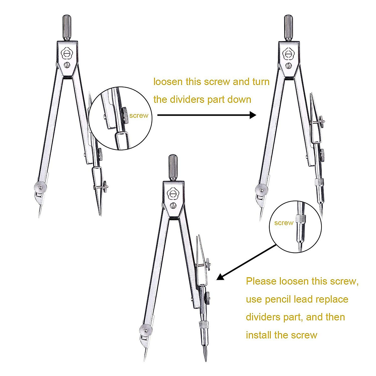 Student Geometry Math Set, Drawing Compass and 6 Inch Clear Swing Arm Protractors 180 Degree Math Protractor (Style 1)