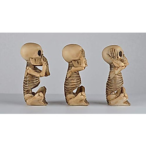 JORAE Skeletons Statue Hear See Speak No Evil Baby Halloween Figurines Home Decorative, Set of Three, 4.8 Inches, Ivory Yellow Polyresin